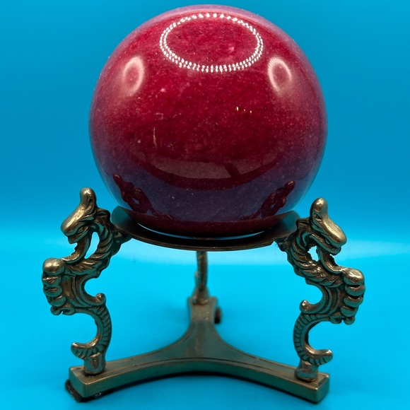 Vintage | Accents | Brass Dragon Stand With Marble Sphere Asian Decor ...